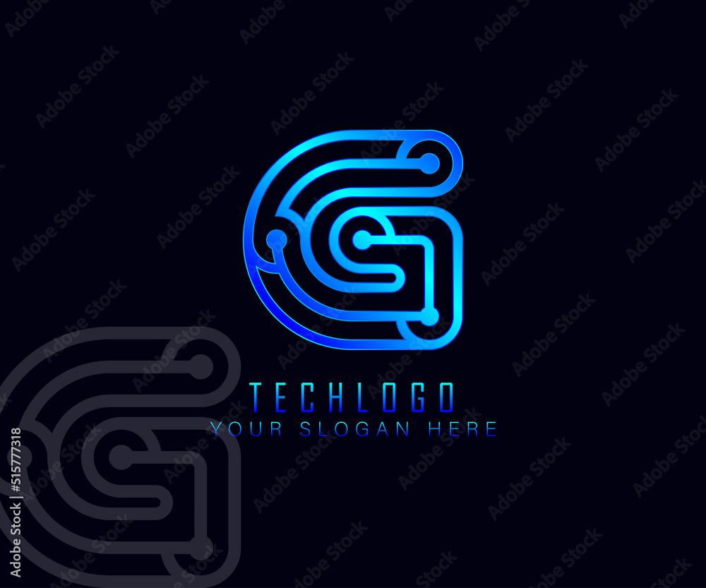 letter G tech logo with gradient blue color good for technology company ...