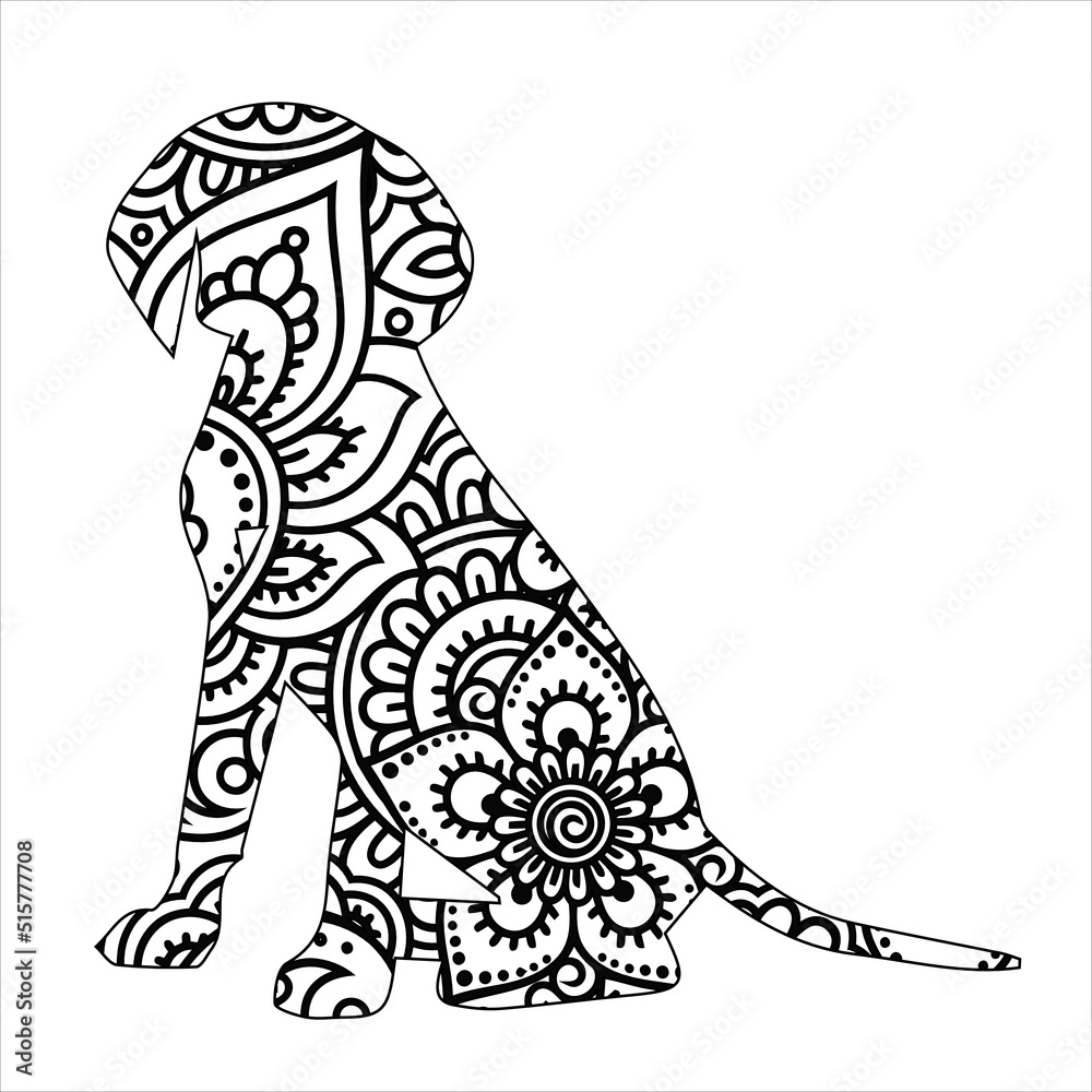 animal mandala dog coloring book page silhouette of dog . vector ...
