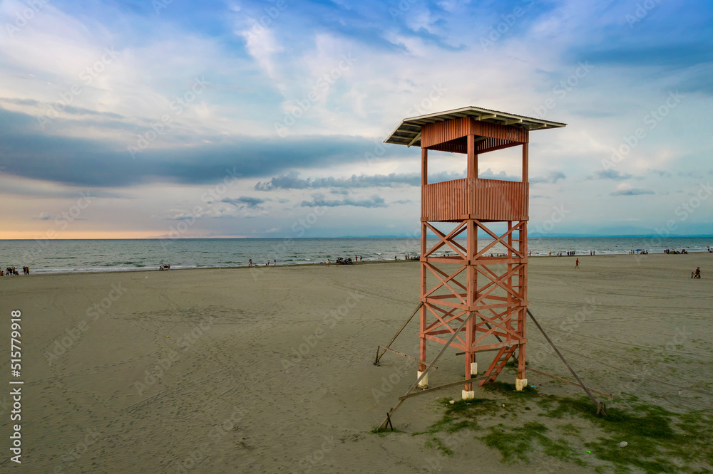 A lifeguard tower at Lingayen Beach in the province of Pangasinan ...
