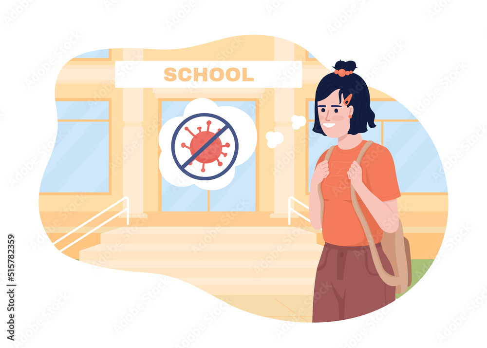 Happy school life after covid 2D vector isolated illustration. Mental ...