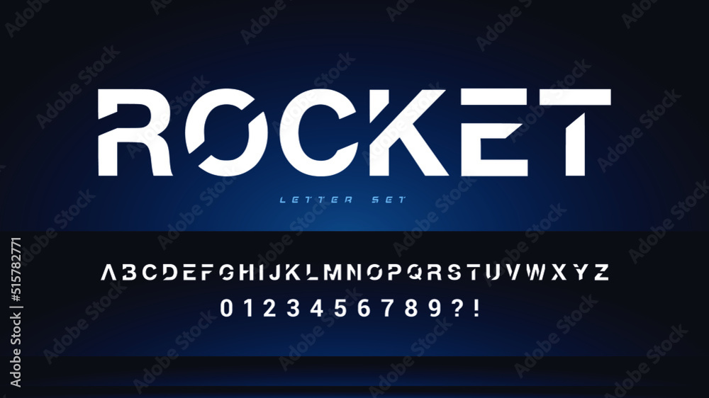 ROCKET Sports minimal tech font letter set. Luxury vector typeface for ...