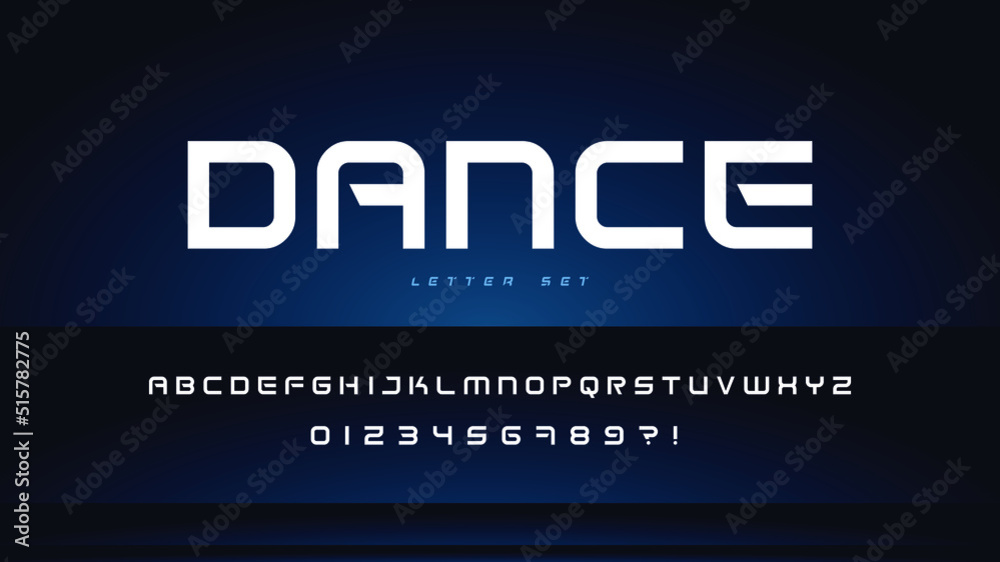 DANCE Sports minimal tech font letter set. Luxury vector typeface for ...