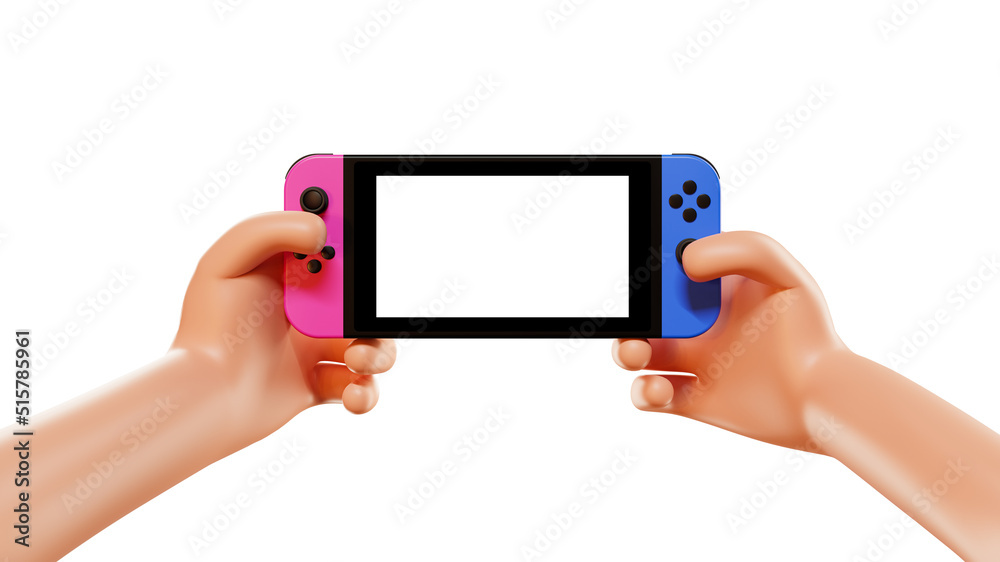 Nintendo Switch Cartoon Hands Holding A Portable Gaming Console 3d Render Hands Use A Video