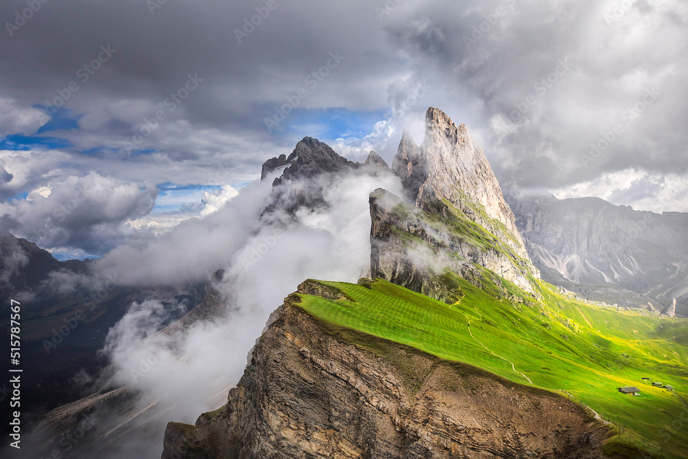Seceda mountain near Ortisei in Dolomites. Beautiful italian landscape ...
