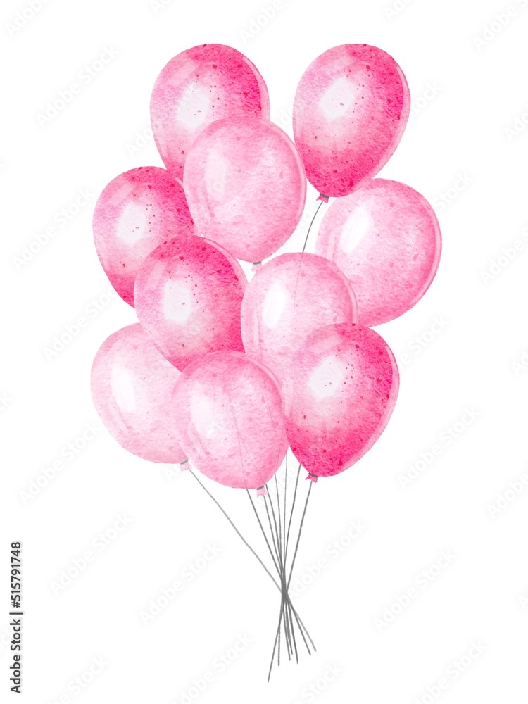 Watercolor pink air balloons. Hand drawing illustration gif of party ...