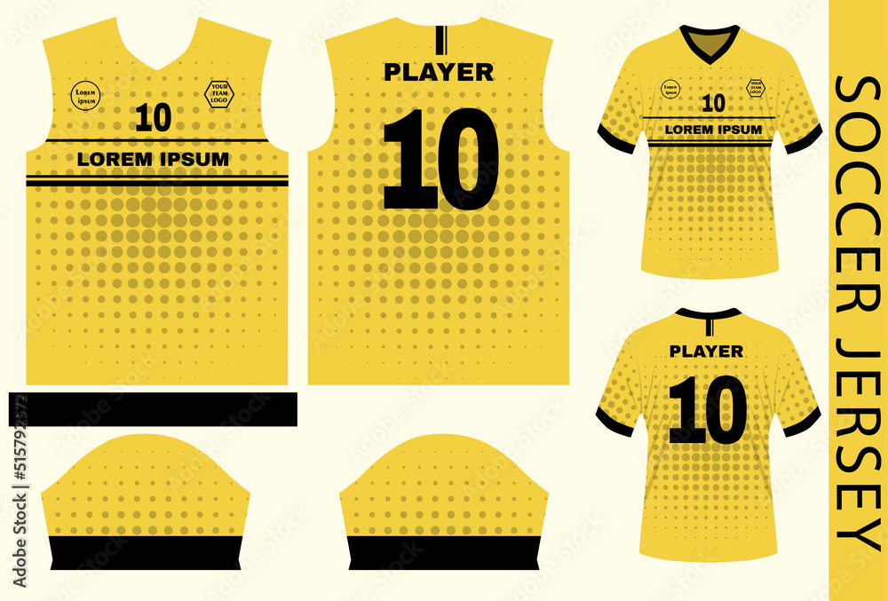 soccer jersey design template with sewing print pattern and mockup ...