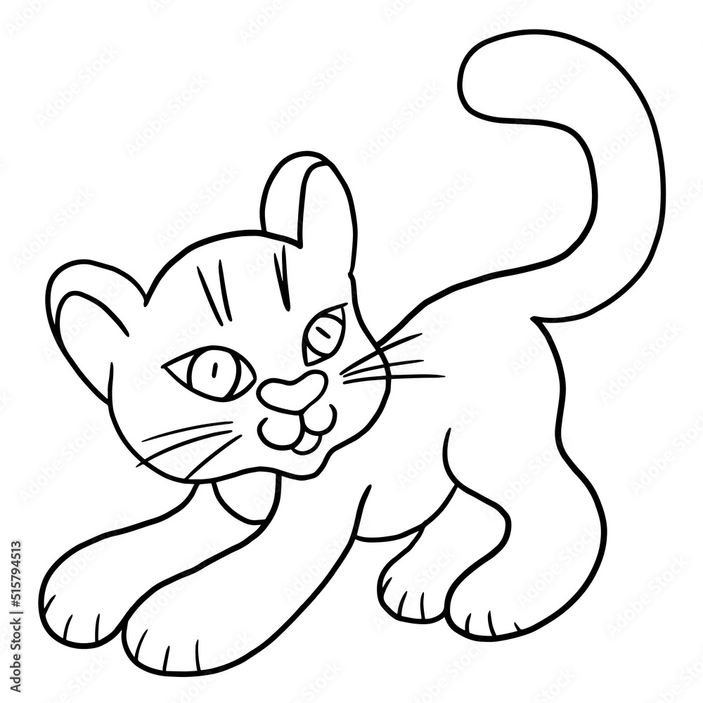 Educational game and paint Cute Cartoon Cat. Outline drawing kids ...