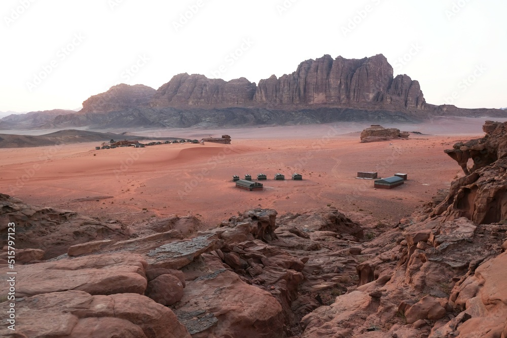 Amazing scenery of Wadi Rum Desert looks like Mars. Bedouin tents in ...
