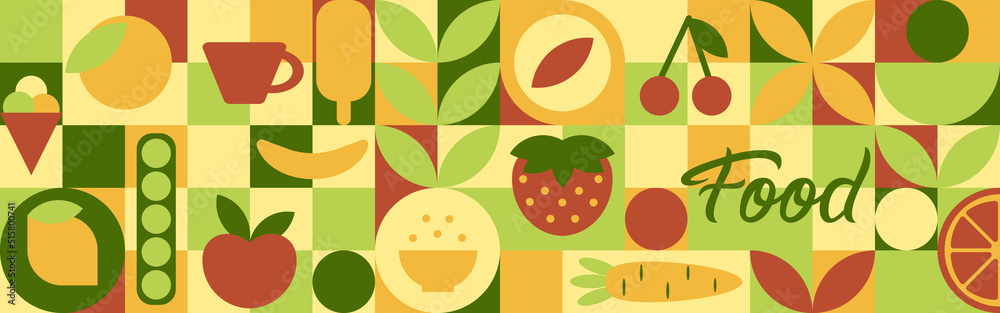 Food - set of geometric shapes, circles and squares drawn in flat ...