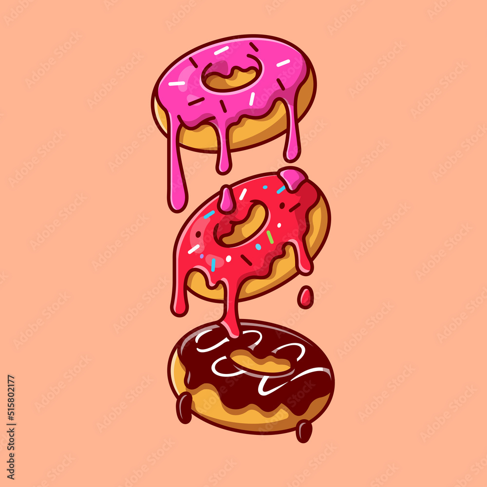Floating Melted Doughnut Cartoon Vector Icon Illustration. Food Object ...
