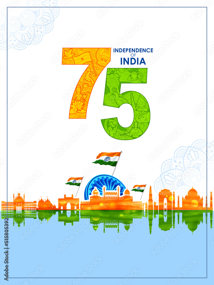 Poster tricolor banner with Indian flag for 75th Independence Day of ...