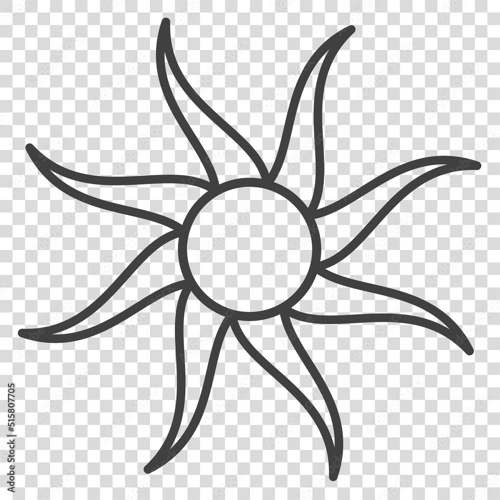 Tribal flaming sun stencil Outline vector illustration Isolated on ...