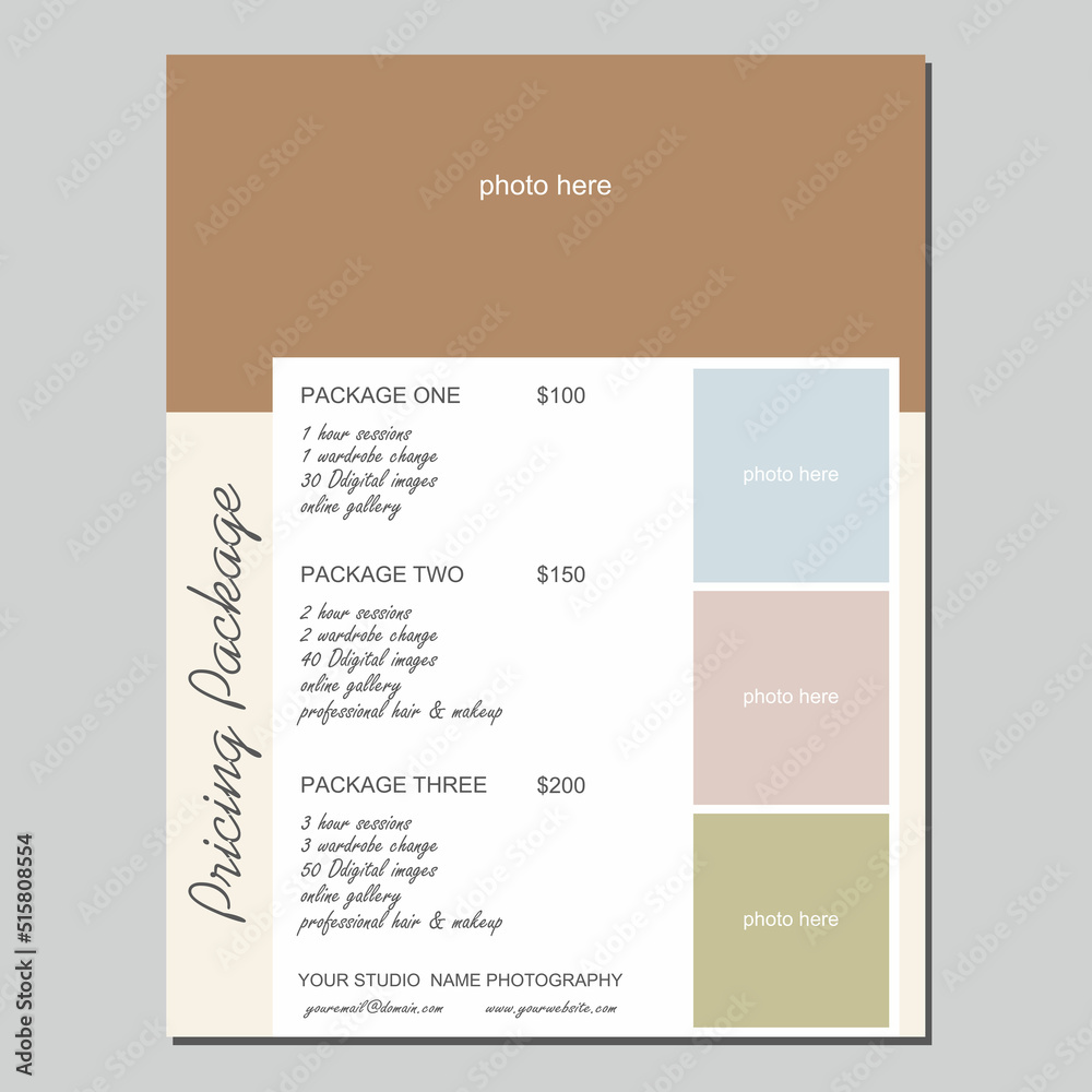 Pricing Guide Sheet Template, Photographer Price Guide Stock Vector ...