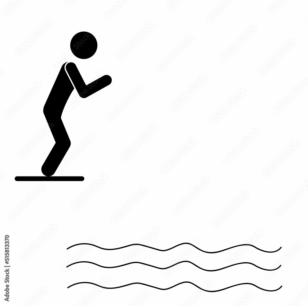 The icon of a person jumping from a springboard into the water, a pool ...