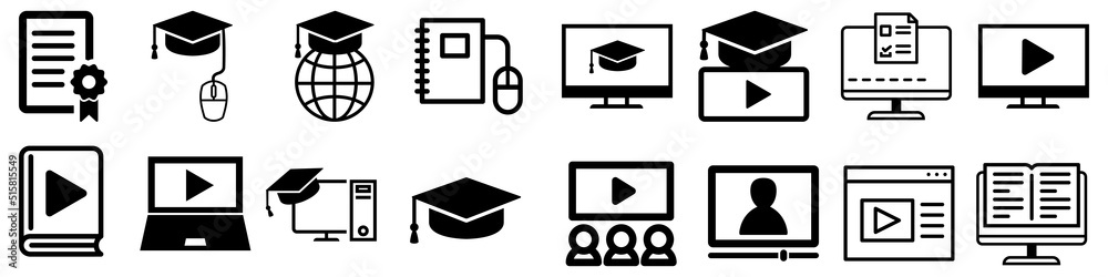 Online education vector icon set. online courses illustration sign ...