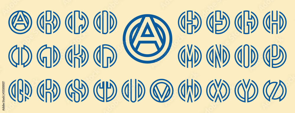 Set of alphabet circle monogram logo design bundle. The logo can be ...