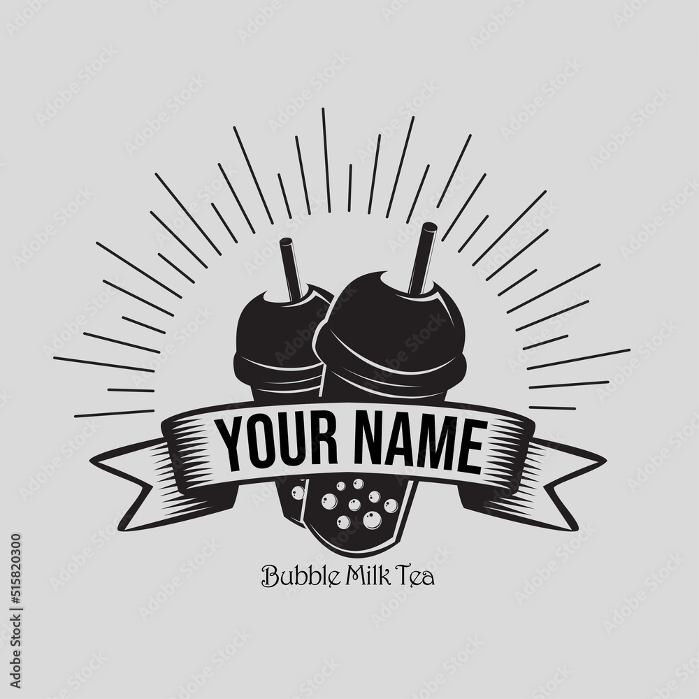 Vector bubble tea logo. Pearl tea label set. Boba drink. Popular Asian ...