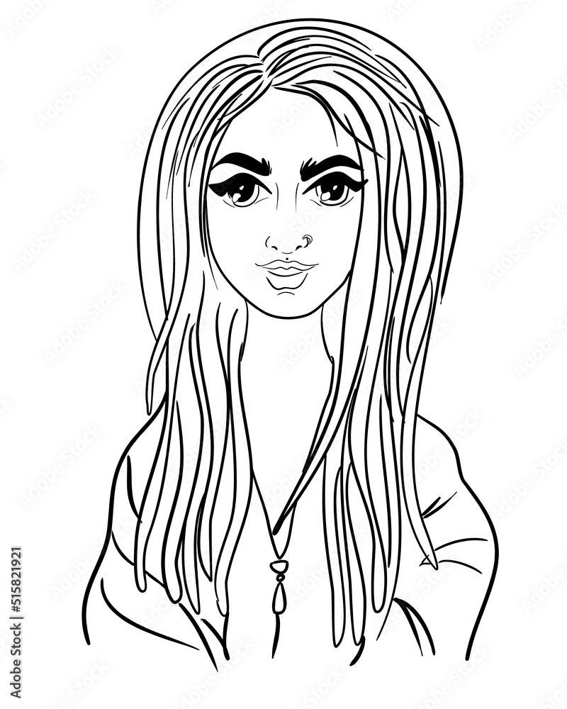 Coloring page cute girl with dreadlocks in a jacket with a hood ...