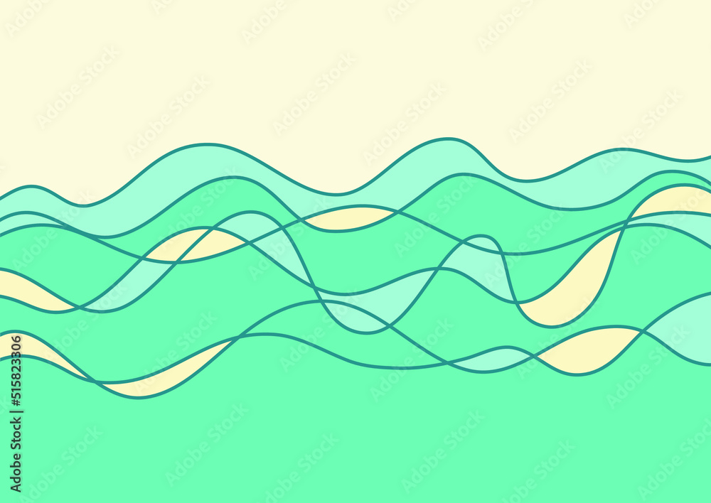 Abstract sea waves outline vector graphic poster illustration. Sea ...
