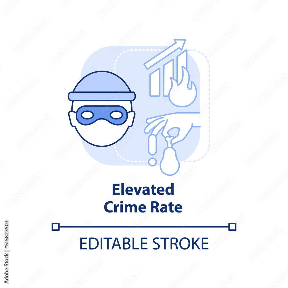 Elevated crime rate light blue concept icon. Dangerous effect. Effect ...