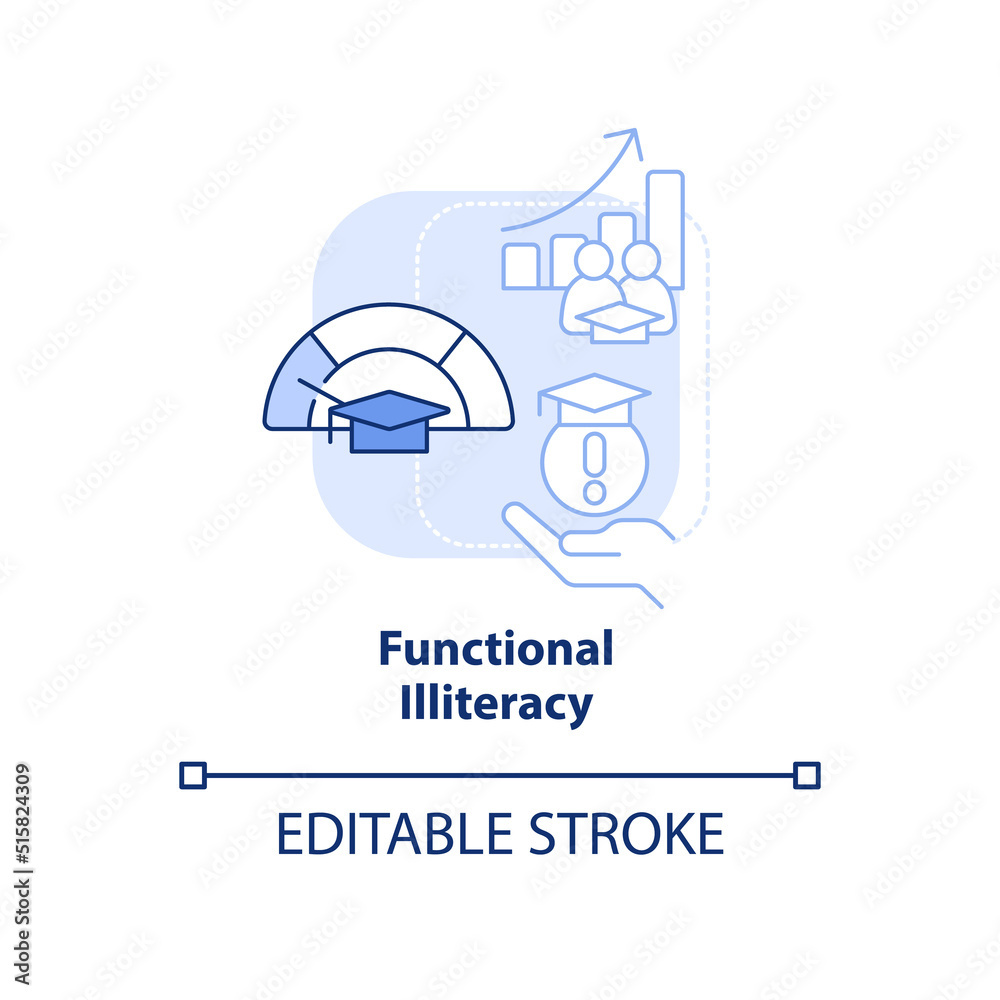 Functional illiteracy light blue concept icon. Social effect of ...
