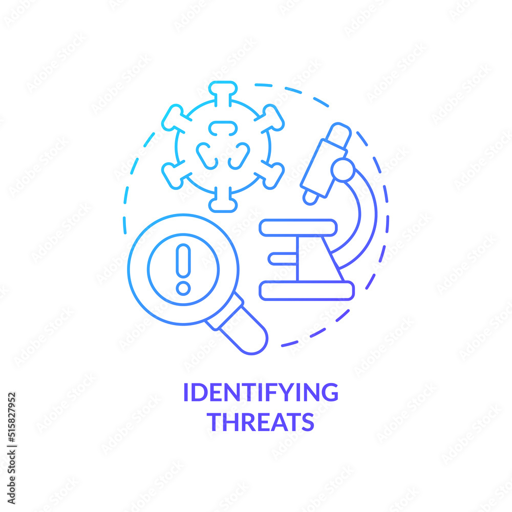 Identifying threats blue gradient concept icon. Virus and infection. Goal for pandemic ...