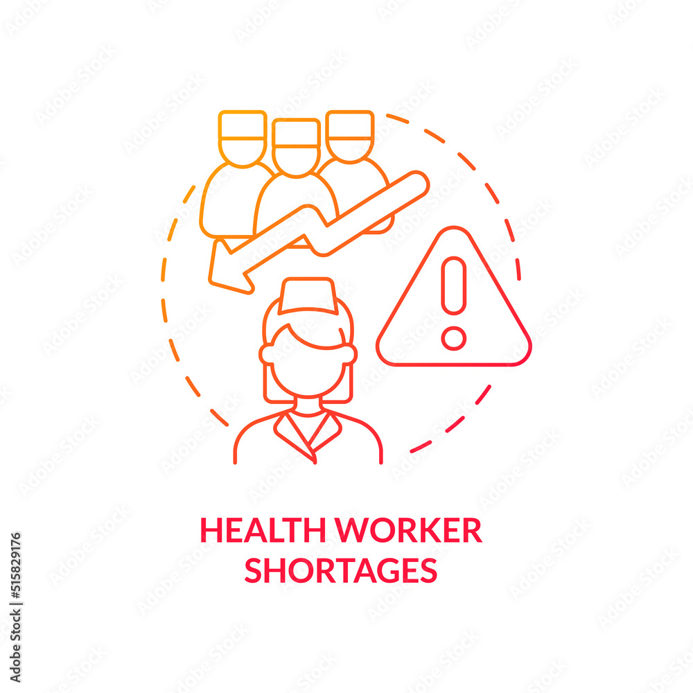 Health worker shortages red gradient concept icon. Medical workforce ...