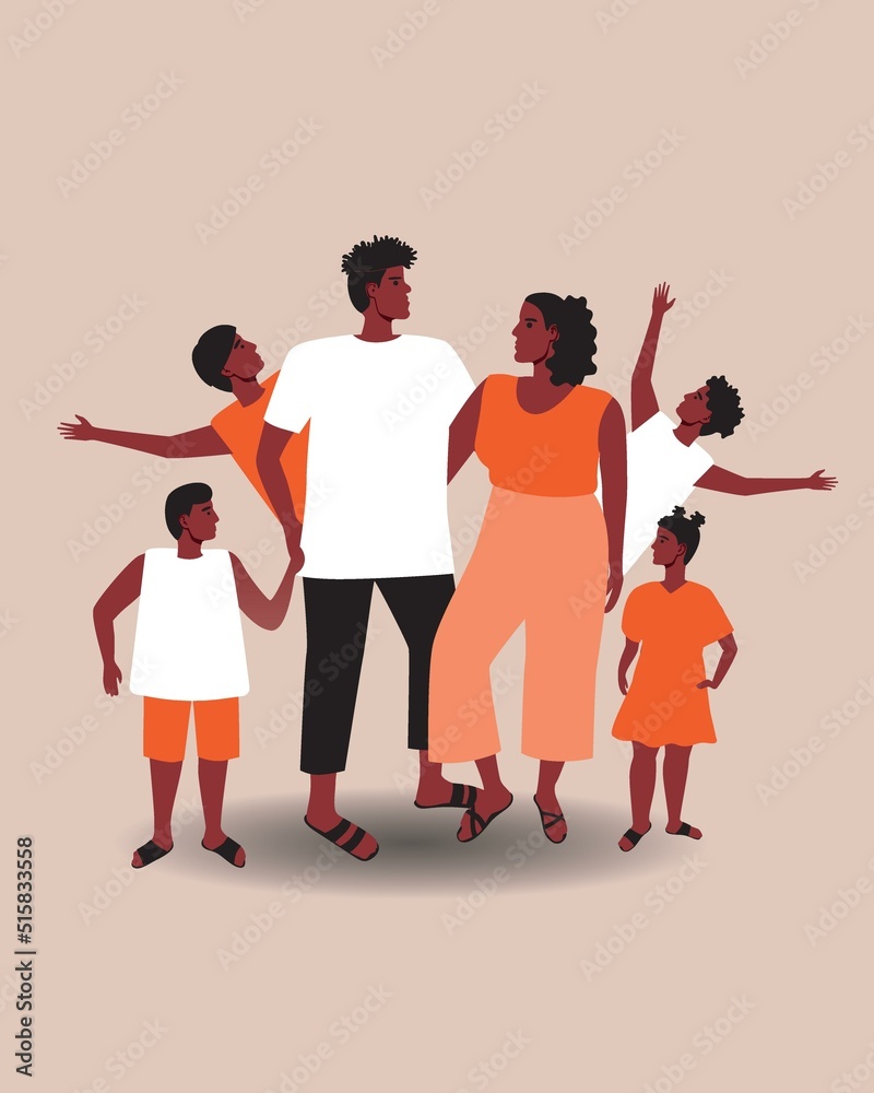 African large family isolated, flat vector stock illustration as ...