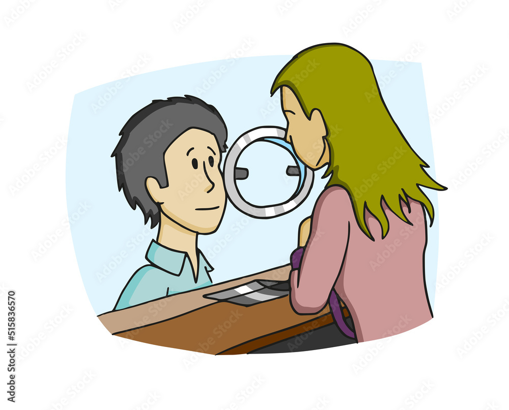 Man office worker cute character serving a client, customer behind the ...