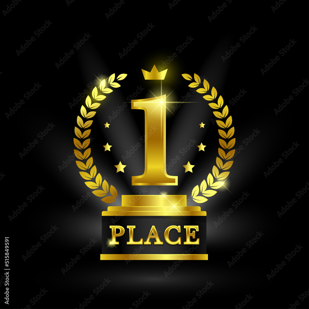 Statuette emblem of the first place with laurel branches. Vector stock ...