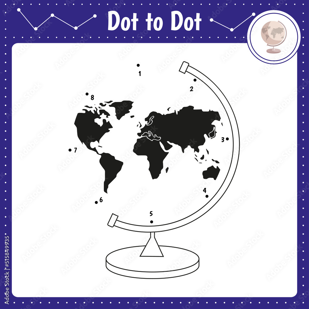 Connect the dots. Globe. Dot to dot educational game. Coloring book for ...