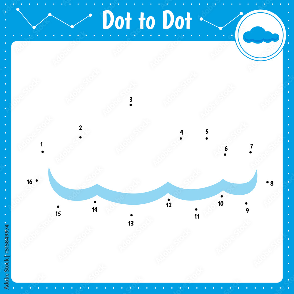 Connect the dots. Cloud. Dot to dot educational game. Coloring book for ...