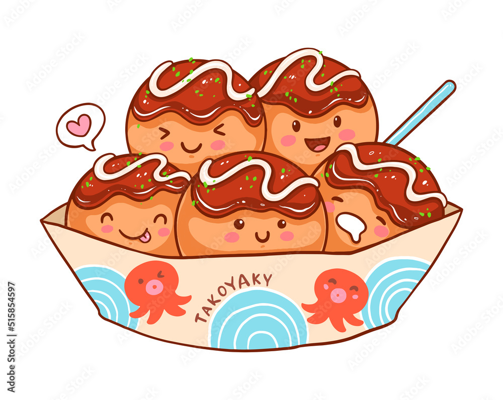 cute takoyaki cartoon japanese food Stock Vector | Adobe Stock