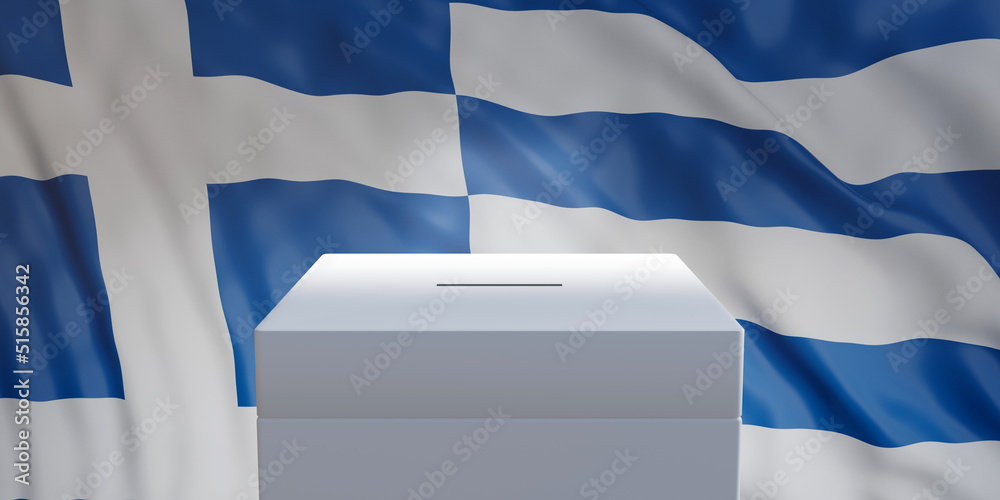 Election in Greece. White ballot box on waving Greek flag background ...