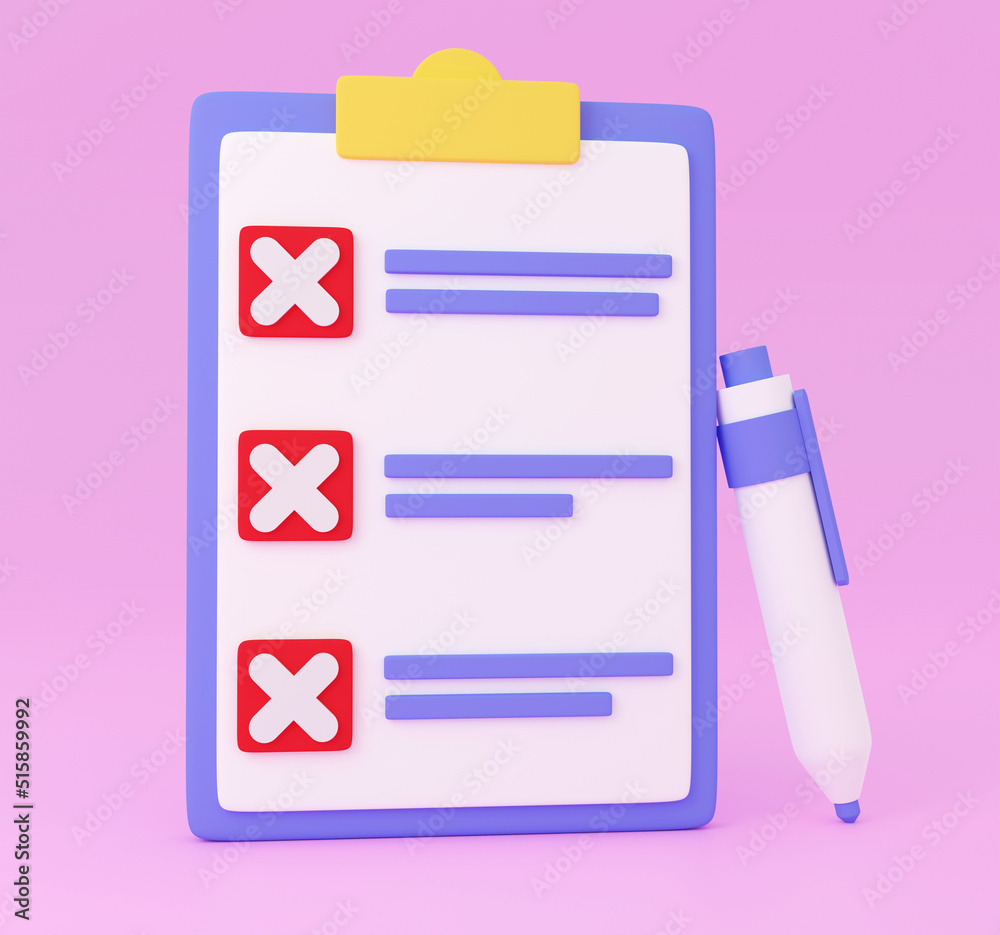 Ilustração do Stock: 3d checklist on white paper and pen. clipboard ...