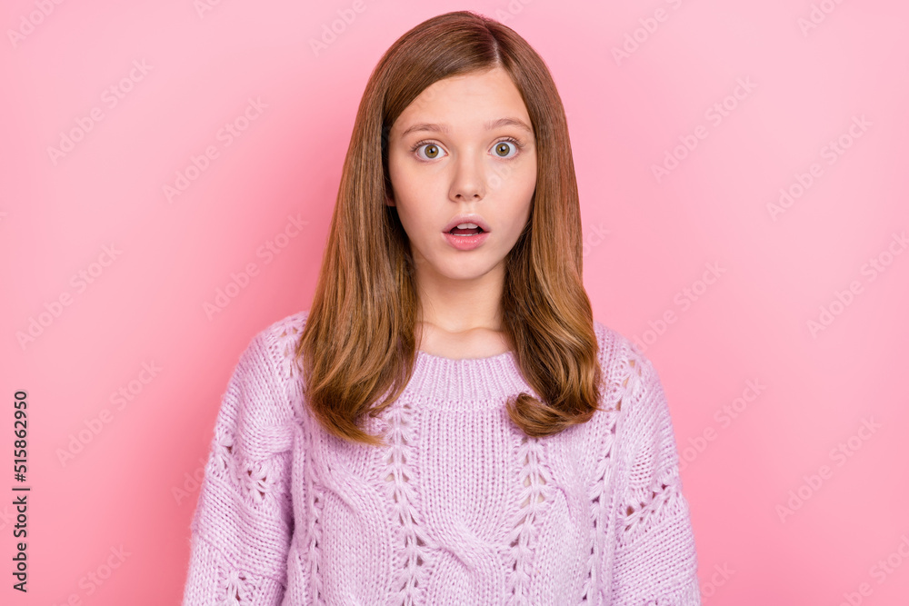 Portrait of attractive amazed girly teen girl sudden incredible news ...