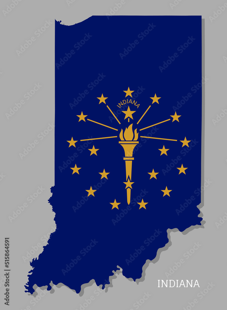 Map of Indiana USA federal state with flag inside. Highly detailed map ...