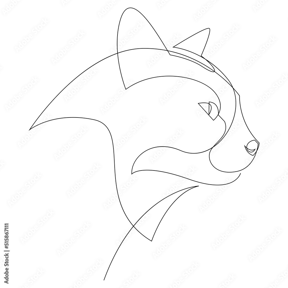 Cat profile in continuous line art drawing style. Minimalist black ...