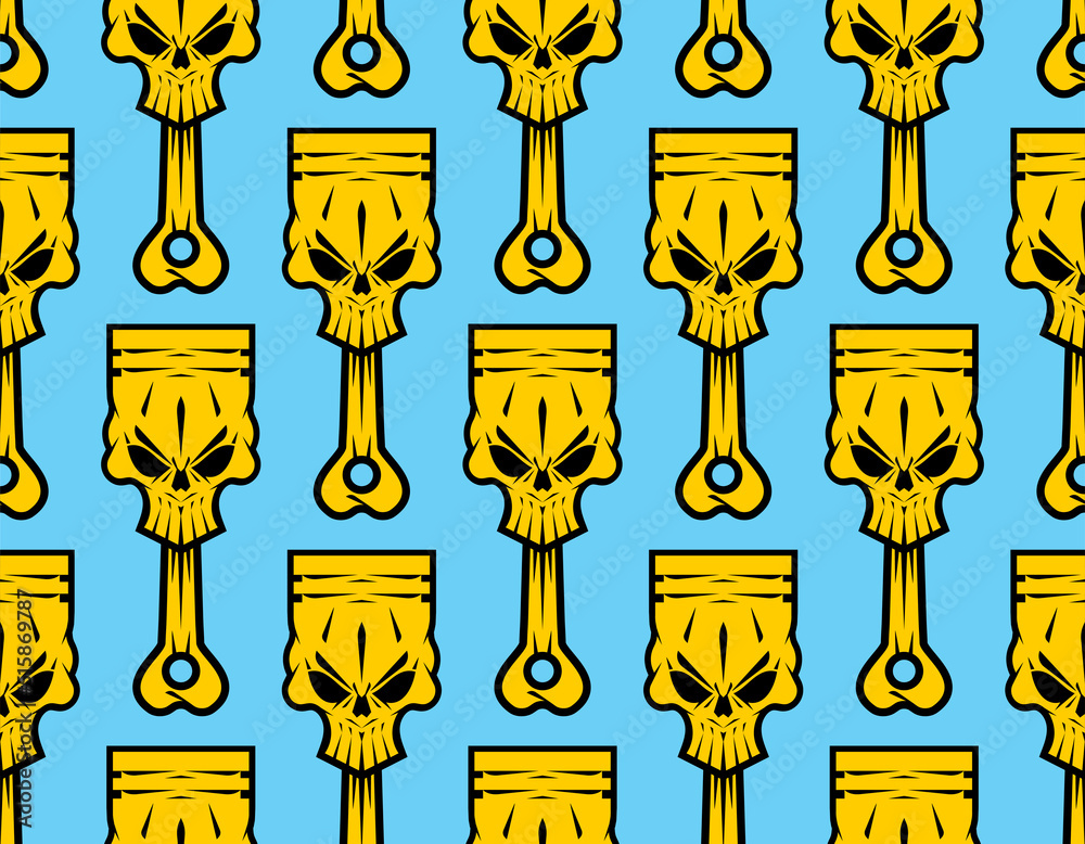 Piston skull background of motorcycle club. Piston skeleton pattern ...