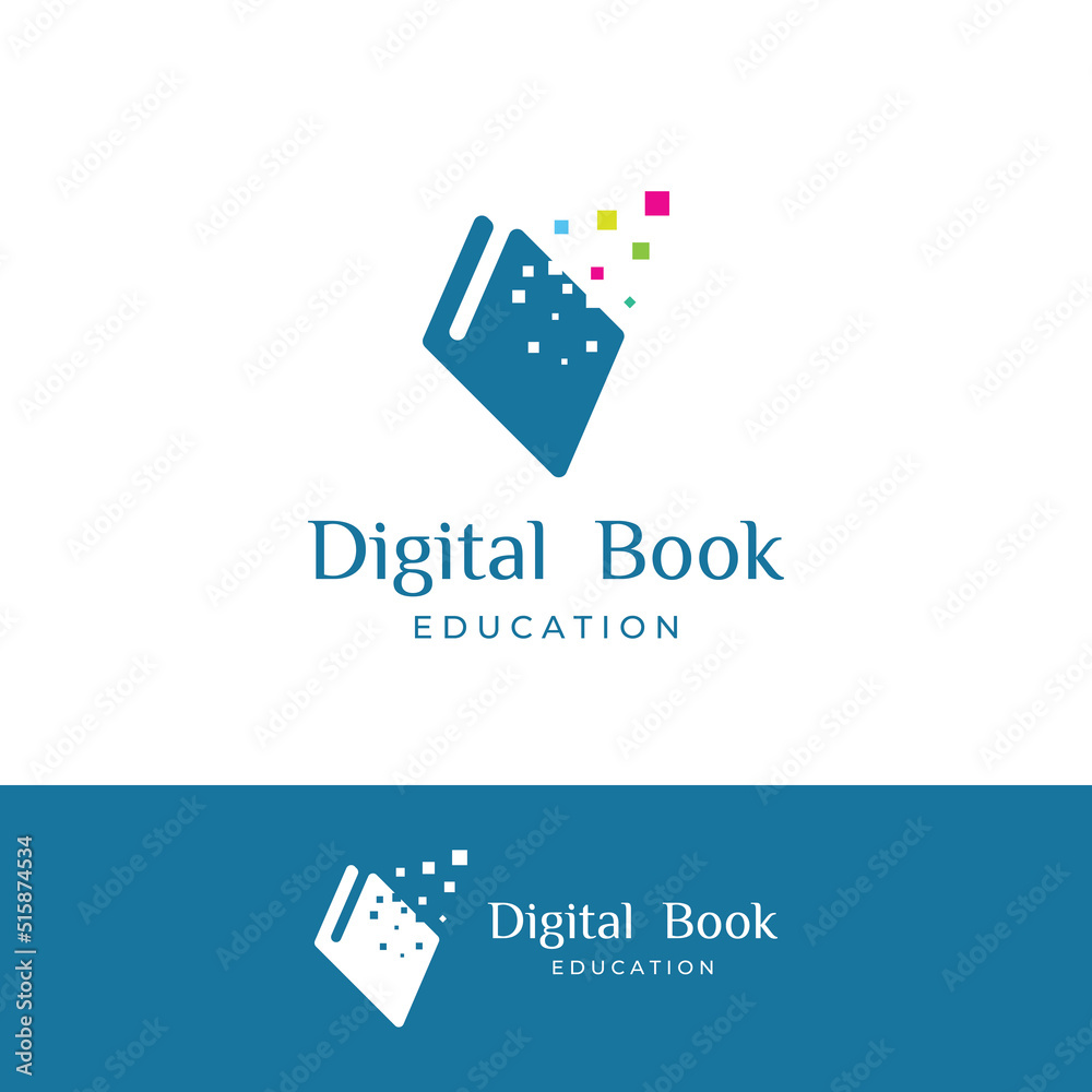 Educational digital book and online knowledge learning book logo and ...