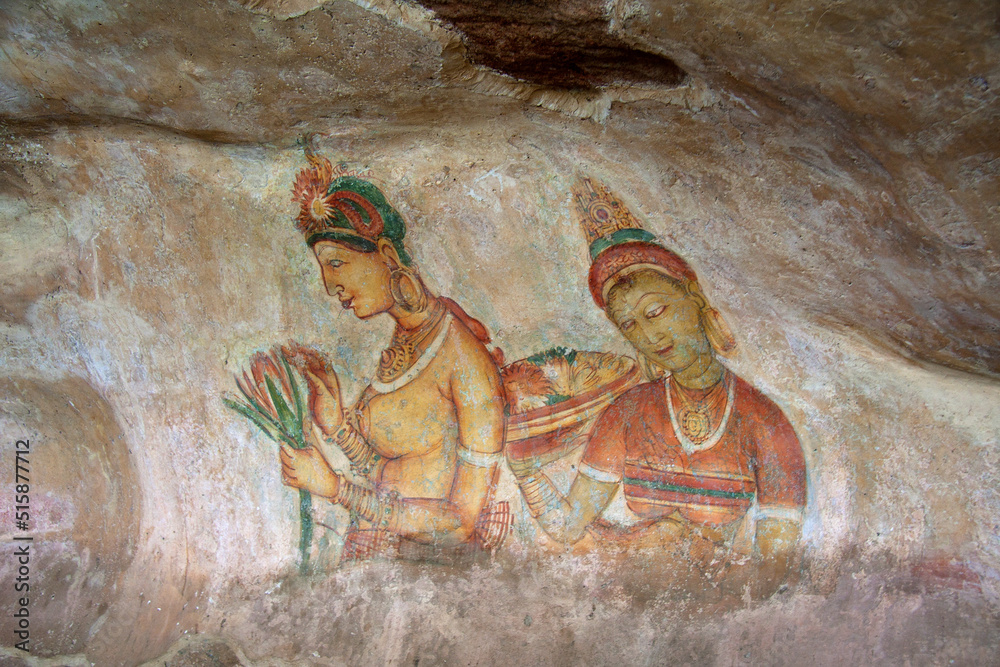 The Sigiriya Frescoes, painted in 480AD on the western surface of ...