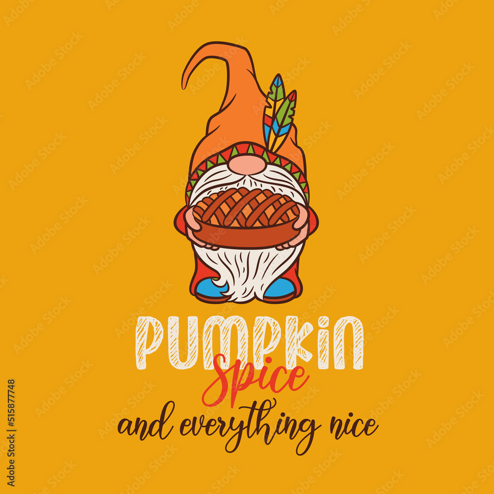 Gnome with sweet pie cozy fall vector illustration. Pumpkin spice crust ...