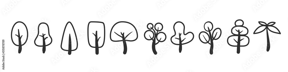 Set of hand drawn doodle trees various form isolated on white ...