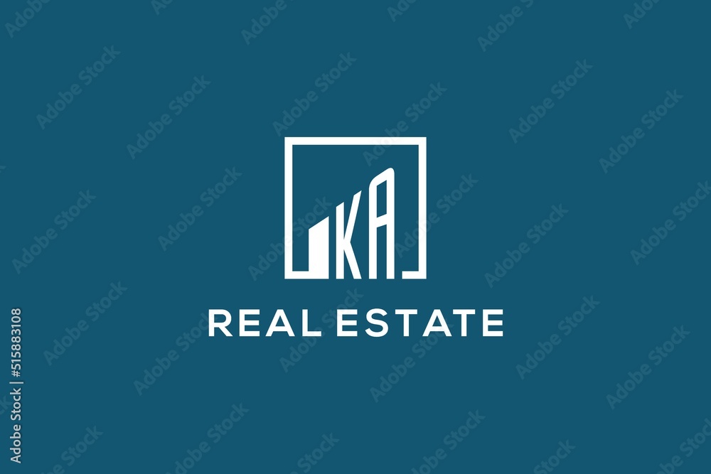 Letter KA square line with building logo design, creative monogram logo ...