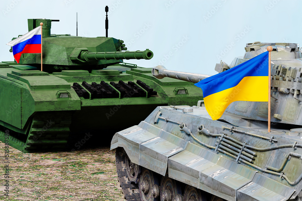 Escalation of Ukraine with Russia - concept of a 3d map with tanks ...