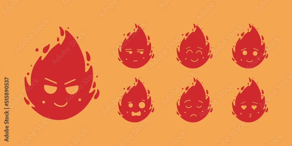 Collection of fire cartoon character design Stock Vector | Adobe Stock
