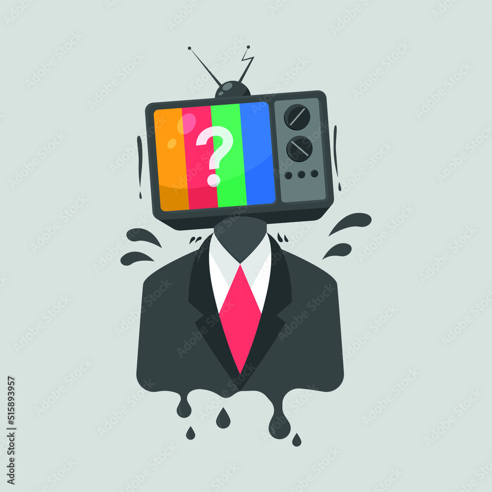 Fake news concept. Man with loudspeaker from screen addresses people ...