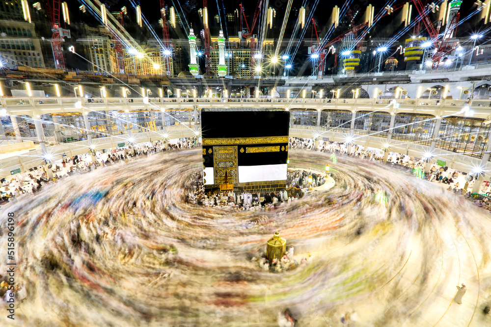 Crowd of people making Tawaf around The Holy Kaaba in Makkah during ...