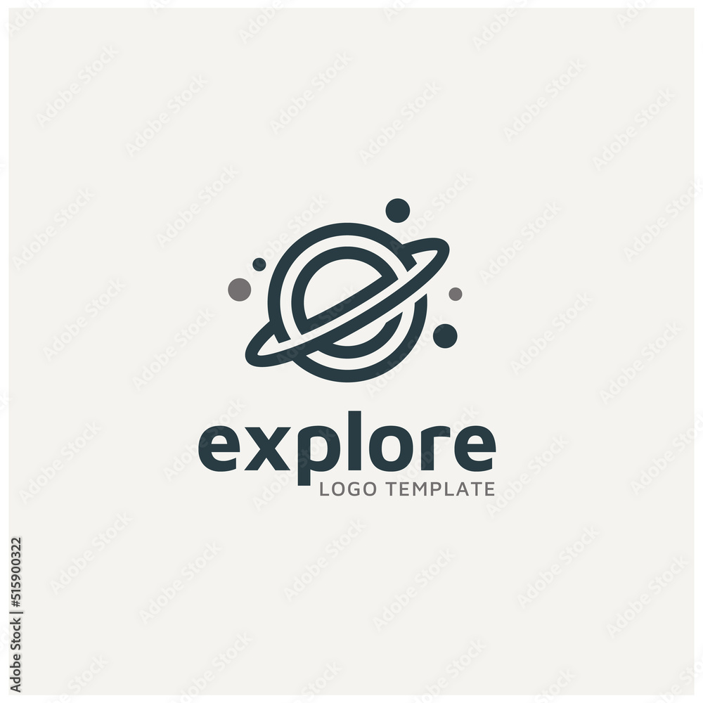 Initial Letter E with Earth or Moon Planet Orbit Space for Explore logo ...