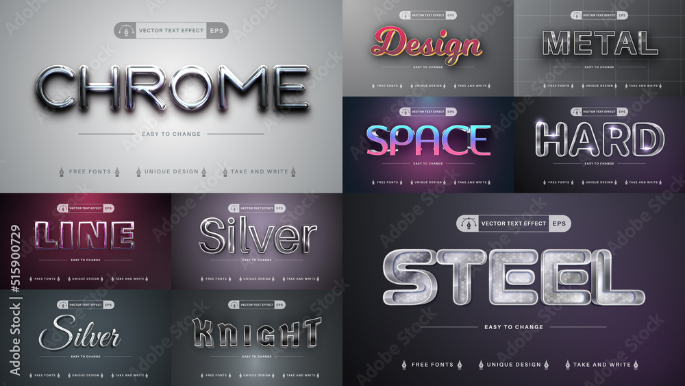 Set 10 Editable Text Effects, Font Styles Stock Vector | Adobe Stock
